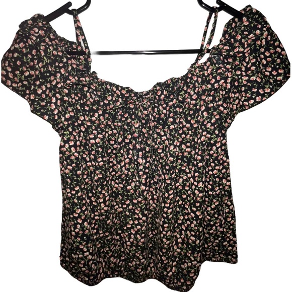Sienna Sky | Tops | Sienna Sky Large Black Floral Off The Shoulder ...